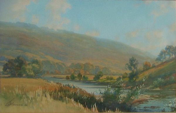 River View - Possibly the Usk Valley - by J E Hennah