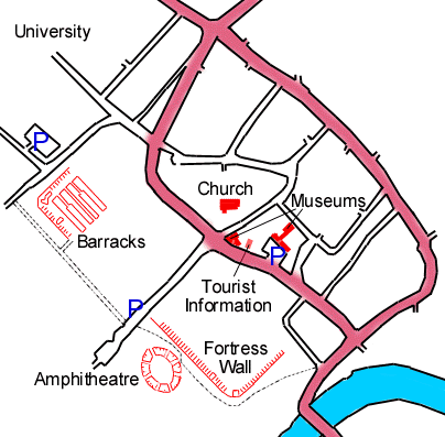 Plan of Caerleon Showing Parking, Roman Remains, Museums and Tourist ...